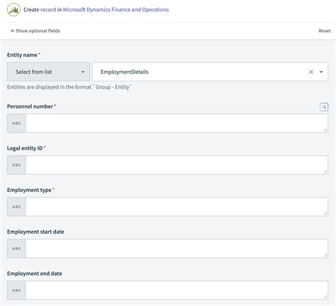 Workato Connectors Microsoft Dynamics Finance And Operations Create Record Action Workato Docs