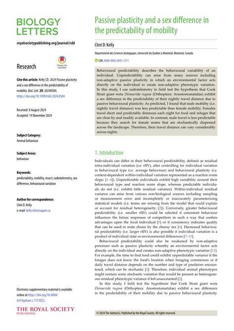 Passive Plasticity And A Sex Difference In The Predictability Of Mobility Request Pdf