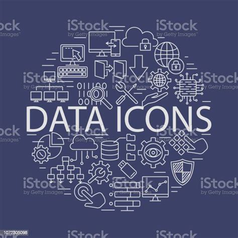 데이터 아이콘 라인 벡터 일러스트 레이 션을 설정합니다 Cpu에 대한 스톡 벡터 아트 및 기타 이미지 Cpu 개체 그룹