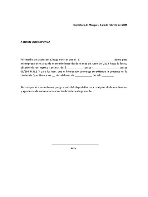 Carta De Ingresos Pdf