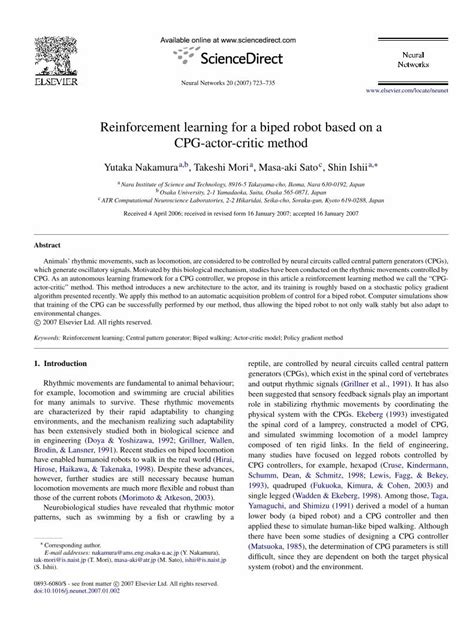 pdf reinforcement learning for a biped robot based on a cpg actor critic method dokumen tips