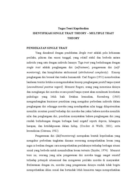 Identifikasi Single Trait Theory Multiple Trait Theory Pdf Sains Identifikasi Single Trait Theory Multiple Trait Theory Pdf Sains