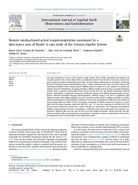 Pdf Remote Sensing Based Actual Evapotranspiration Assessment In A Data Scarce Area Of Brazil