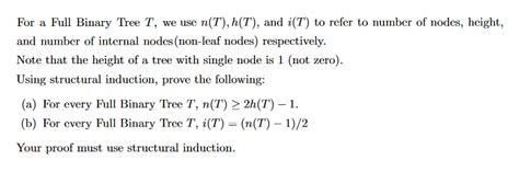 Solved For A Full Binary Tree T We Use Nt Ht And It
