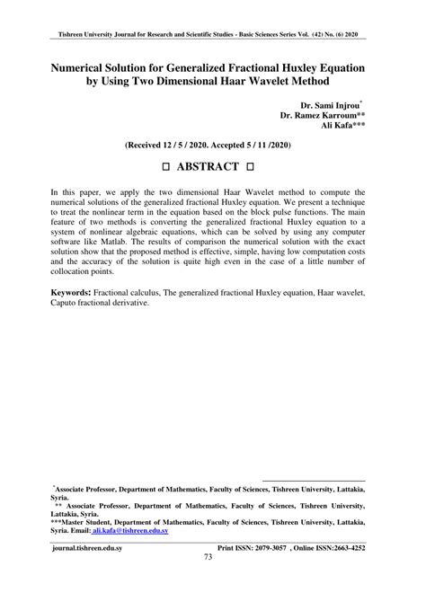 Pdf Numerical Solution For Generalized Fractional Huxley Equation By