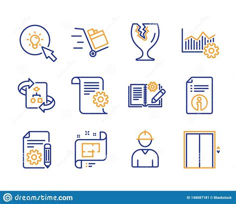 Technical Algorithm Documentation And Technical Info Icons Set Vector Stock Vector