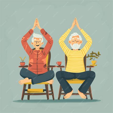 Senior Citizens Doing Chair Yoga Illustrations Premium Ai Generated Image