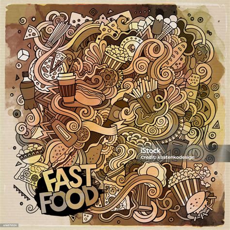 만화 낙서 손으로 그린 패스트 푸드 일러스트 0명에 대한 스톡 벡터 아트 및 기타 이미지 0명 감자 요리 개념 Istock