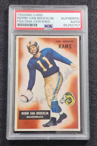 Rare 1955 Norm Van Brocklin Signed Bowman Card Hof Los Angeles Rams Psa