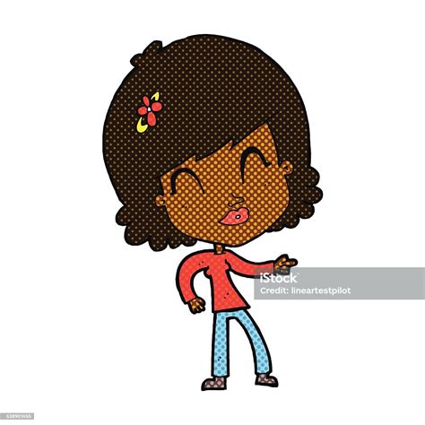 Komik Kartun Wanita Bahagia Menunjuk Ilustrasi Stok Unduh Gambar