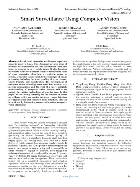 Smart Surveillance Using Computer Vision Pdf Computer Vision Surveillance