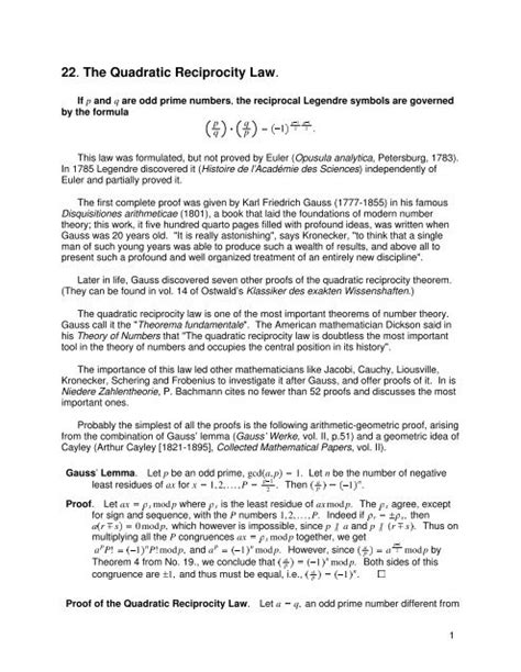 22 The Quadratic Reciprocity Law