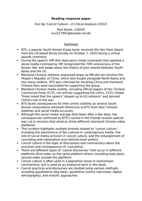 11 Reading Paper New Sensibilities Reading Response Paper Eve Ng