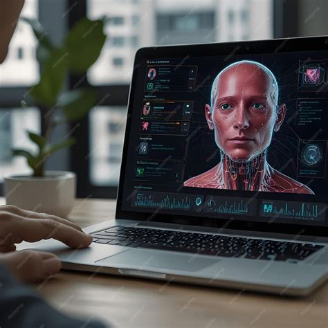 a laptop screen shows a man with a picture of a man on the screen