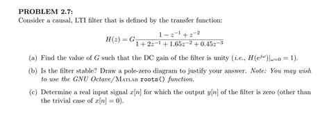 Solved Problem 27 Consider A Causal Lti Filter That Is