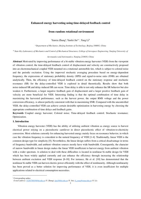 Pdf Enhanced Energy Harvesting Using Time Delayed Feedback Control From Random Rotational