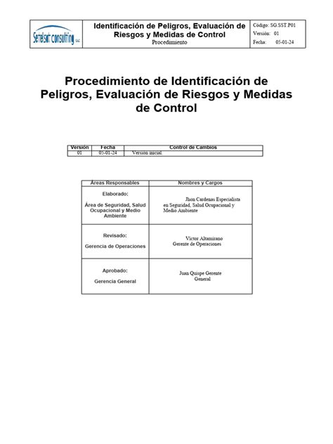 Sg Sst P01 Procedimiento De Identificacion De Peligros Y Evaluacion De Riesgos V01 Descargar