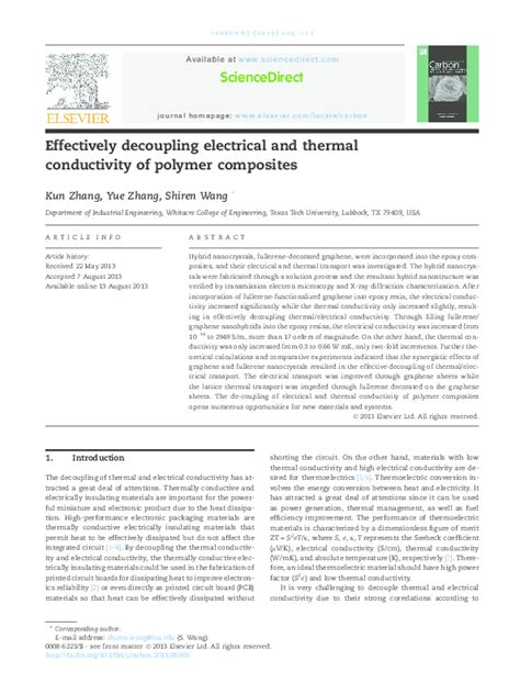 Pdf Effectively Decoupling Electrical And Thermal Conductivity Of Polymer Composites