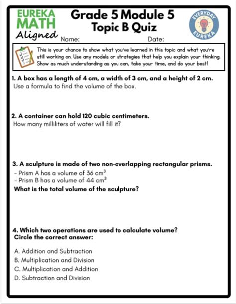 Grade 5 Eureka Math Module 5 Topic Quizzes Topics Ad Printable