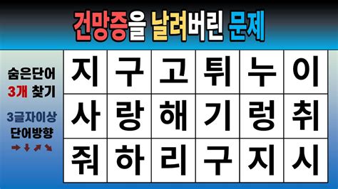 건망증을 날려버린 문제 숨은단어찾기 치매예방 치매테스트 단어퀴즈 Youtube