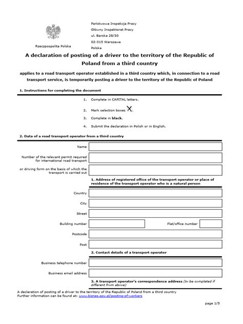 A Declaration Of Posting Of A Driver To The Territory Of The Republic Of Poland From A Third