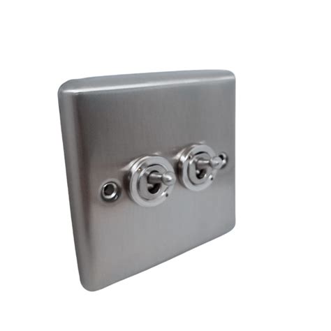 Brushed Steel 2 Gang 20AX Toggle Switch W35BS United Electrical Products