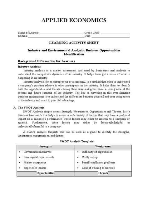 Industry Analysis Tools Pdf Swot Analysis Cognition