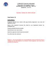 FA23 Assignment1 Docx COMSATS University Islamabad Department Of