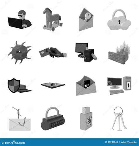 Hackers And Hacking Set Icons In Monochrome Style Big Collection Of