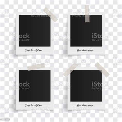 투명 한 배경에 스티커 테이프에 폴라로이드 벡터 사진 프레임의 집합입니다 템플릿 사진 디자인입니다 벡터 일러스트 레이 션 즉석 인화 전송에 대한 스톡 벡터 아트 및 기타
