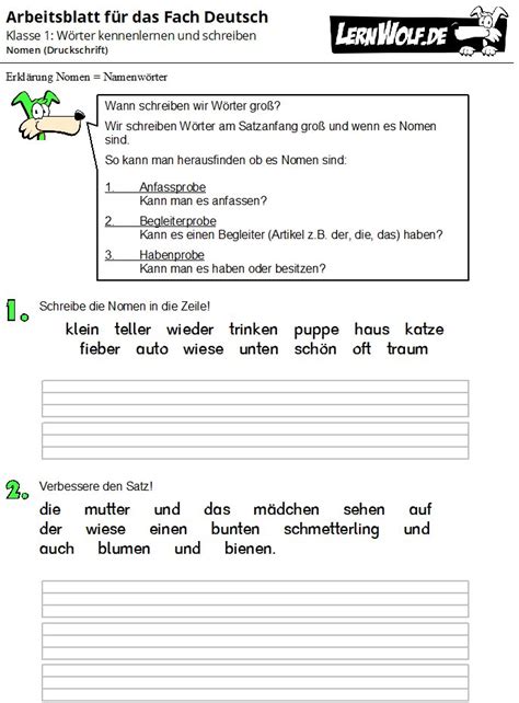 Übungen Deutsch Klasse 1 Kostenlos Zum Download Lernwolfde