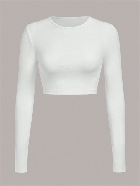 Top Crop Algodón Unicolor Ajustado White Crop Top Shirt White Tops