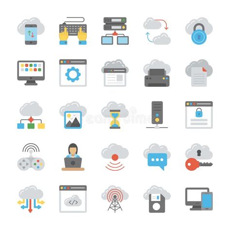 Network And Cloud Computing Flat Icon Collection Stock Illustration Illustration Of Documents