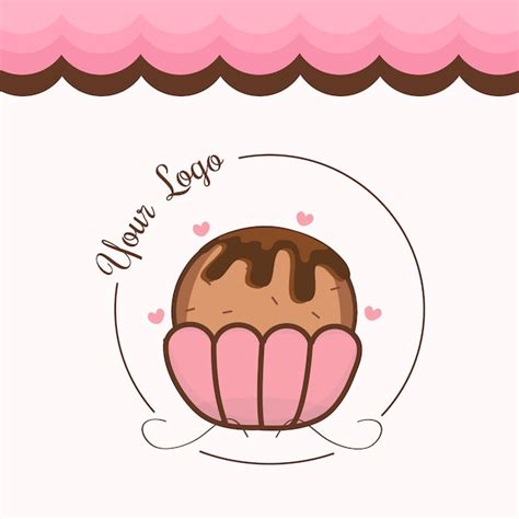 귀여운 로고 컵케이크 베이커리 터 프리미엄 벡터