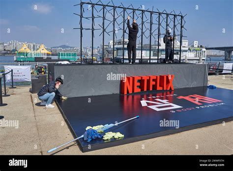 Workers Set Up Promotional Stand For 3 Body Problem Netflix Science Workers Set Up Promotional Stand For 3 Body Problem Netflix Science