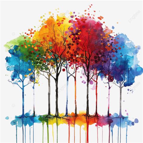 다채로운 나무의 생동감 넘치는 예술 작품 화려한 페인트 등 나무 Png 일러스트 및 이미지 에 대한 무료 다운로드 Pngtree