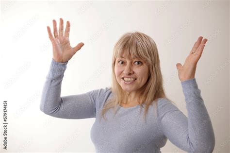 Cheerful Happy Adult Beautiful Girl Looking At Camera Smiling Laughing
