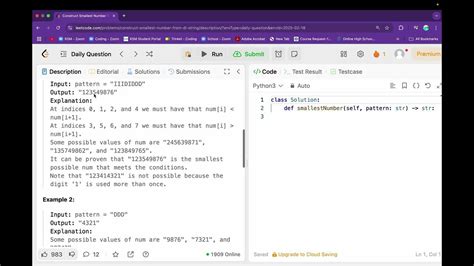 construct smallest number from di string leetcode 2375 youtube