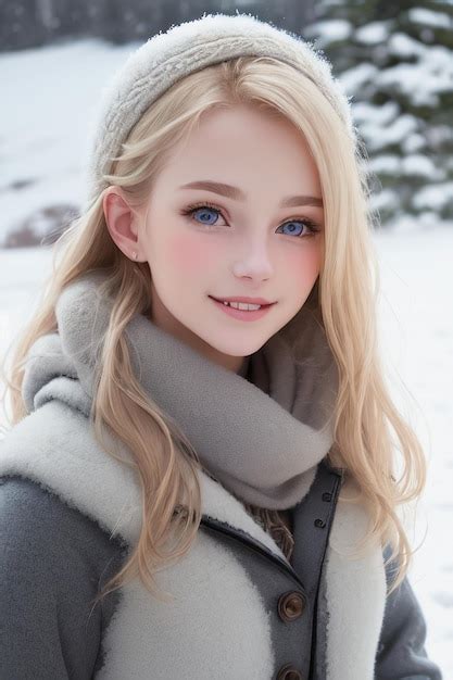 Premium Photo A Girl With Blue Eyes And A Grey Coat