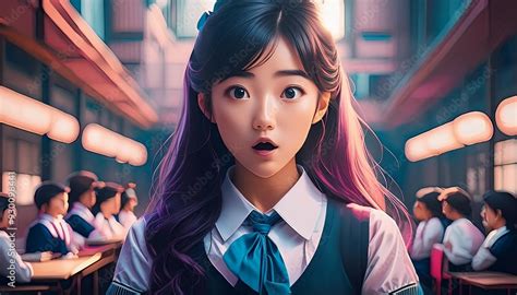 충격을 받은 교복을 입은 여성 일러스트 Stock 일러스트레이션 Adobe Stock