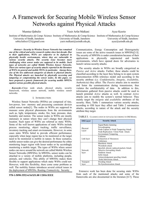 Pdf A Framework For Securing Mobile Wireless Sensor Networks Against Physical Attacks