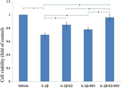Combined effect of 17β estradiol and resveratrol against apoptosis induced by interleukin 1β in