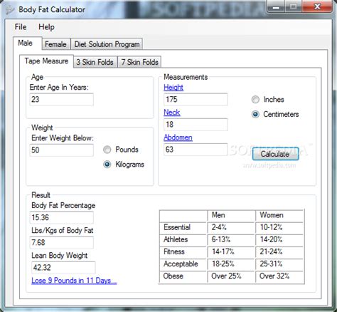 Body Fat Calculator Download Softpedia