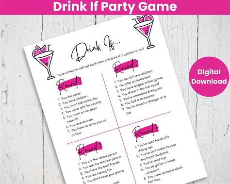Drinking Game For Adults Printable Drink If Party Game Great For
