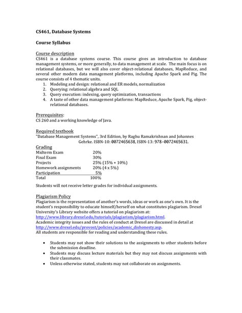 Cs461 Database Systems Course Syllabus Course Description