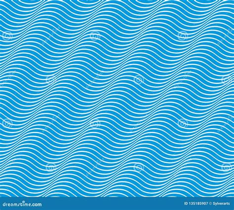 Marine Vector Seamless Pattern With Stylized Blue Waves Curve Lines Abstract Repeat Tiling