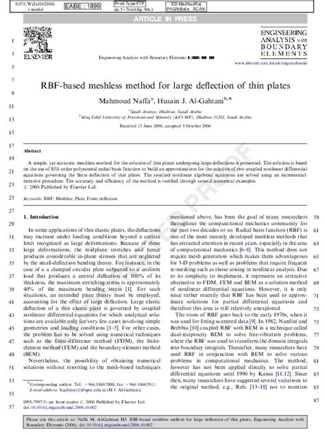 Pdf Rbf Based Meshless Method For Large Deflection Of Thin Plates