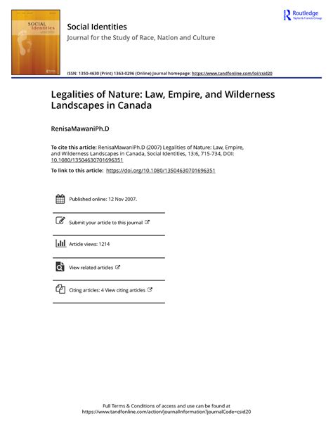 Legalities Of Nature Law Empire And Wilderness Landscapes In Canada