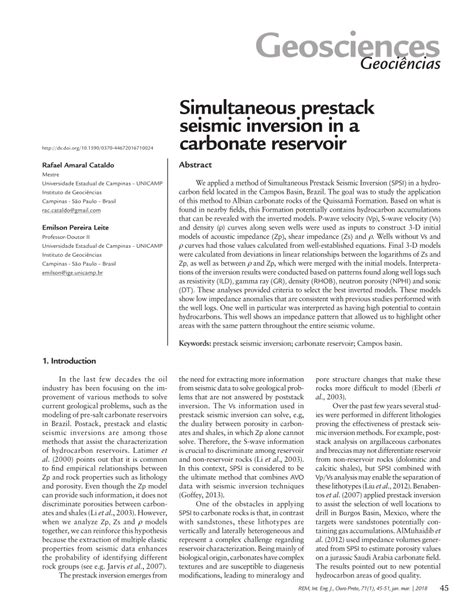 Pdf Simultaneous Prestack Seismic Inversion In A Carbonate Reservoir