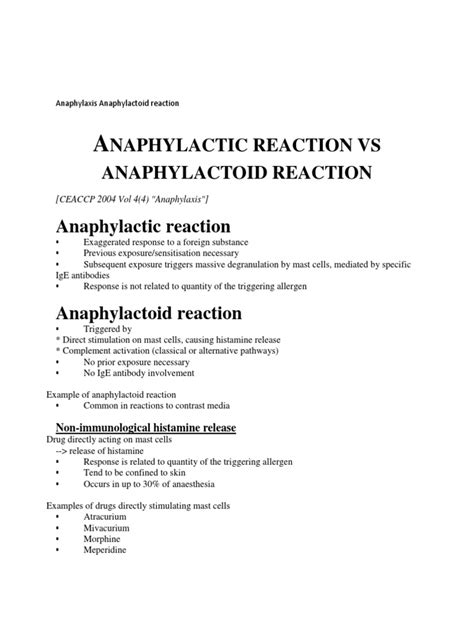 Anaphylaxis Anaphylactoid Reaction Pdf Allergy Clinical Medicine